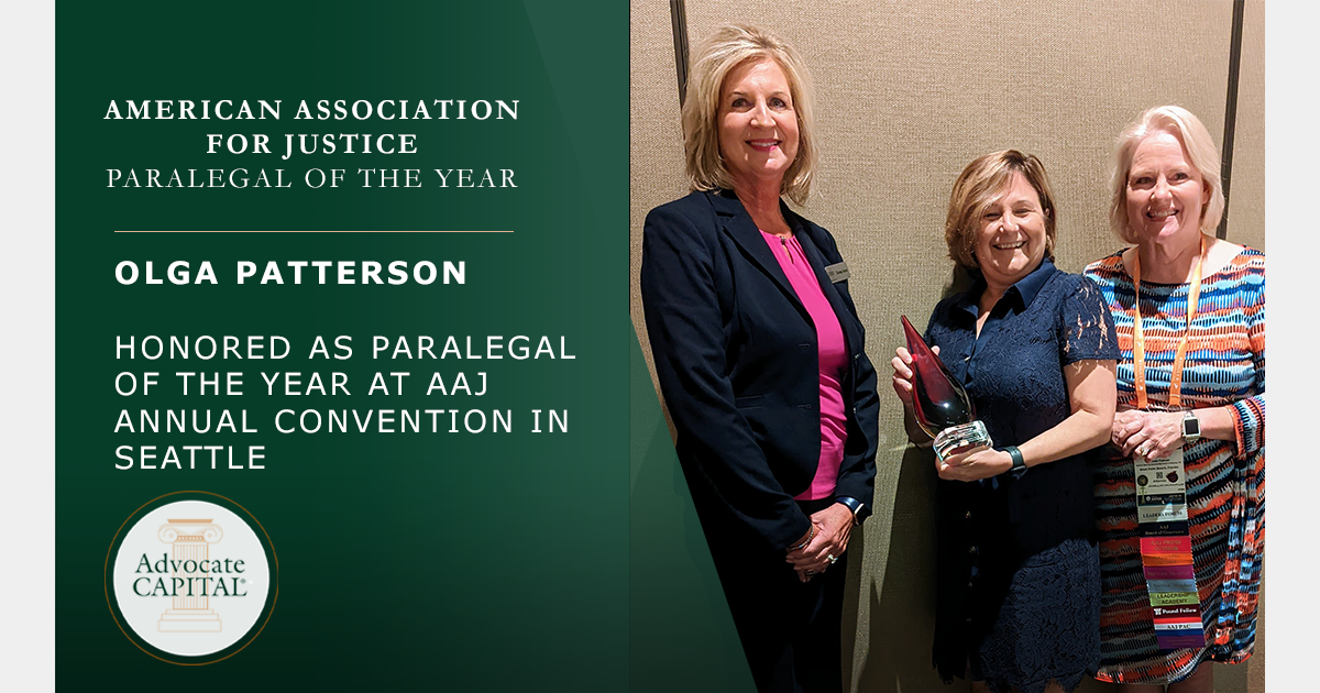 Olga Patterson Receives Paralegal of the Year Award at AAJ Annual ...